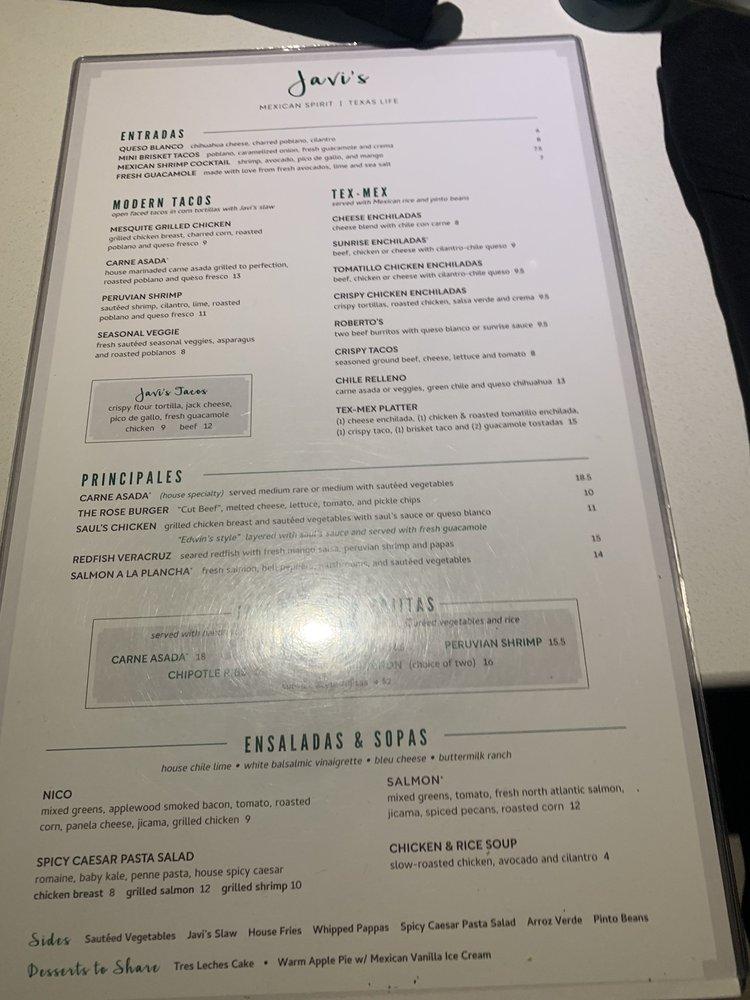 Menu at Javi's pub & bar, Tyler