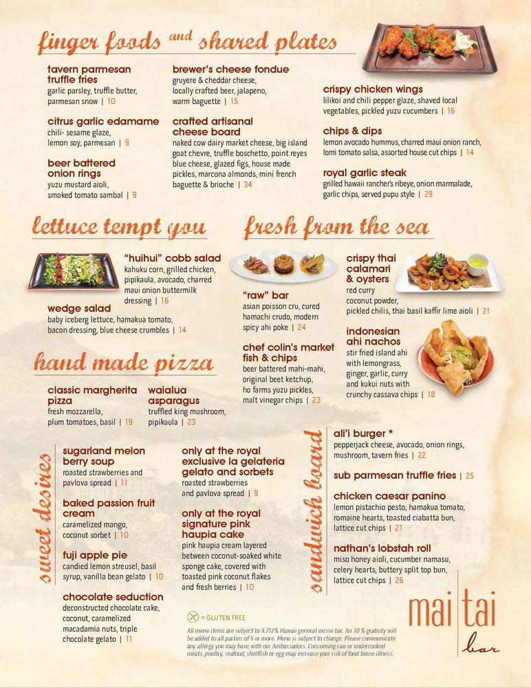 Menu at Mai Tai Bar, Honolulu, Kalākaua Ave