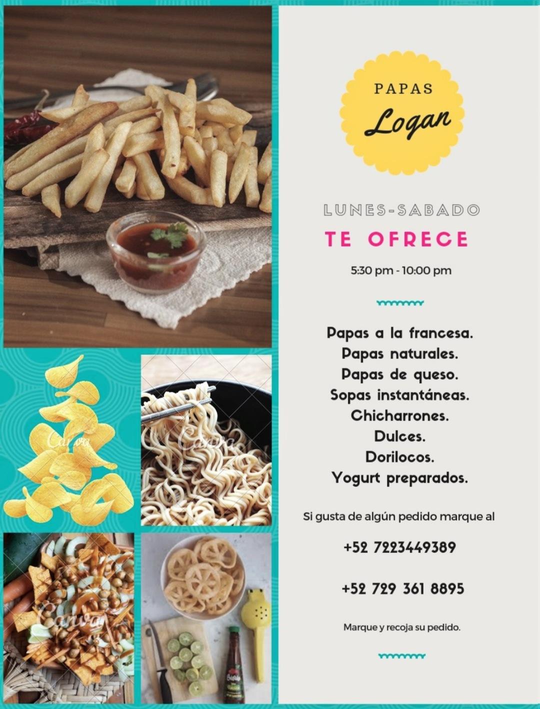 Menu at Papas Logan restaurant, San Mateo Atenco