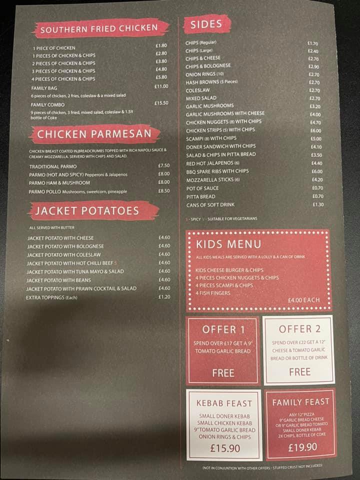 Menu at Pizza Doner fast food, York