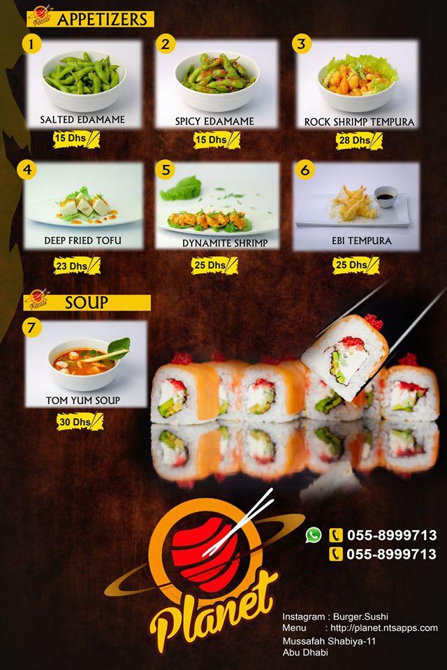 Menu at Planet Sushi and burgers restaurant, Abu Dhabi, Planet Pizza ...