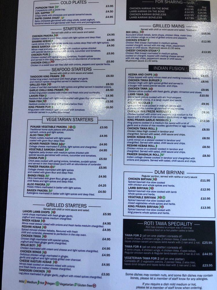 Menu at Roti Edinburgh restaurant, Edinburgh, 42 South Bridge