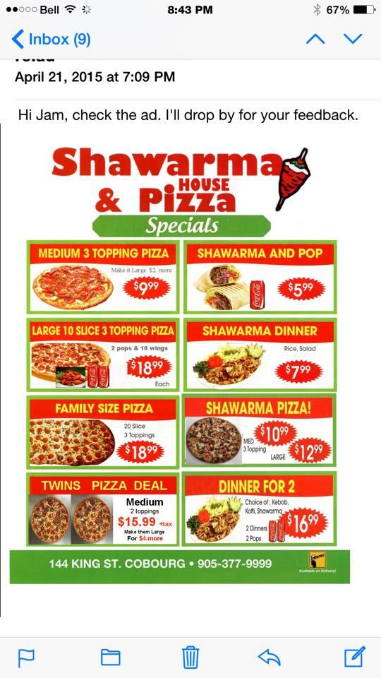 Menu at Shawarma House & Pizza pizzeria, Cobourg