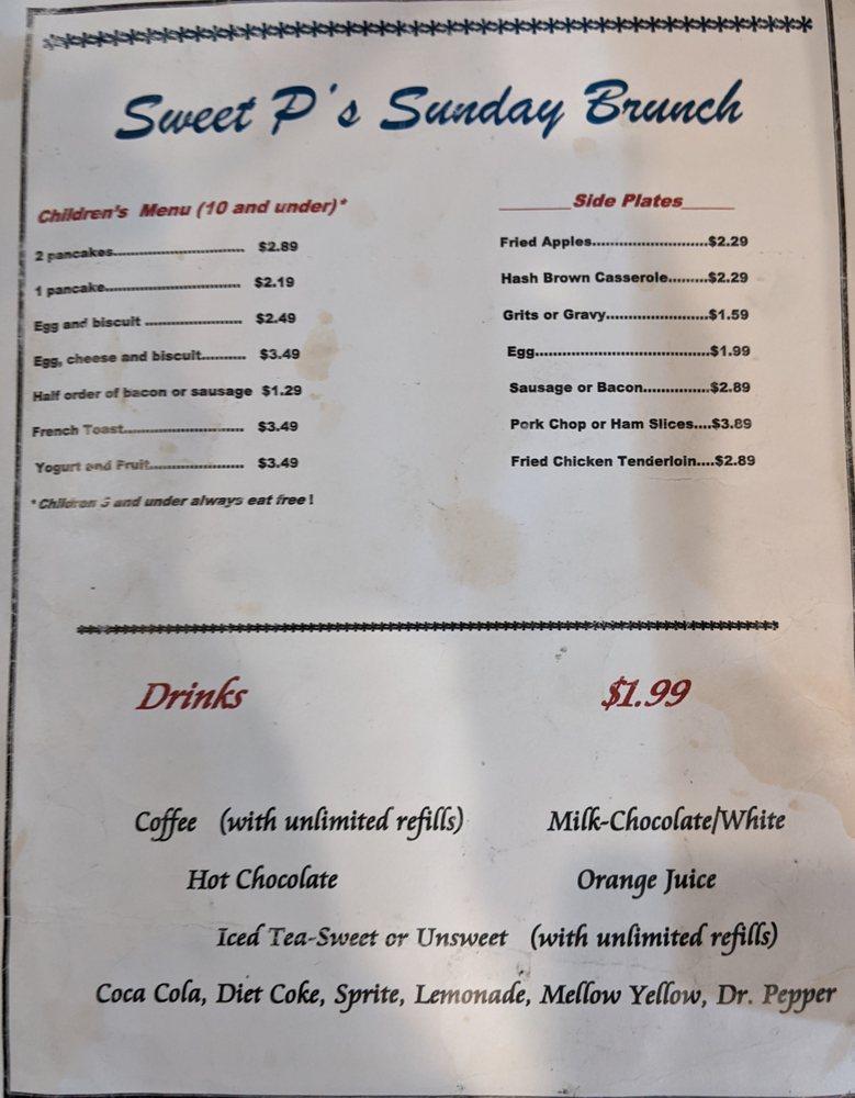 Menu at Sweet P's Southern Style restaurant, Clarksville