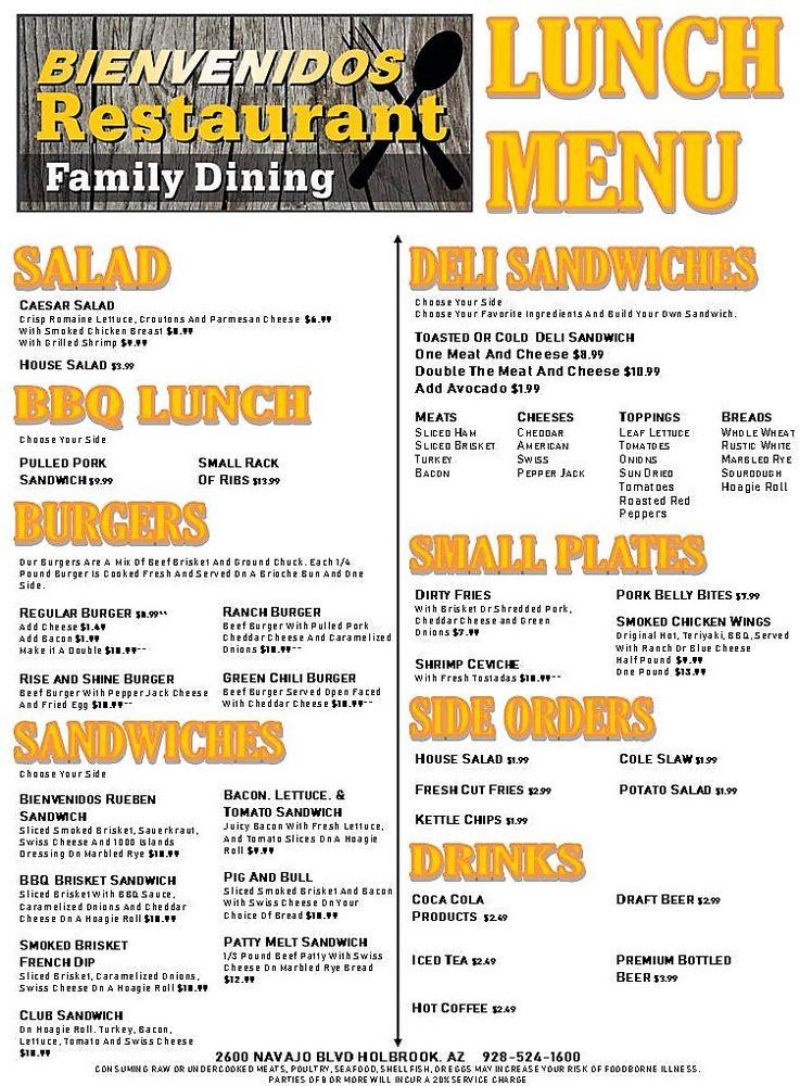 Menu at Bienvenidos Restaurant, Holbrook