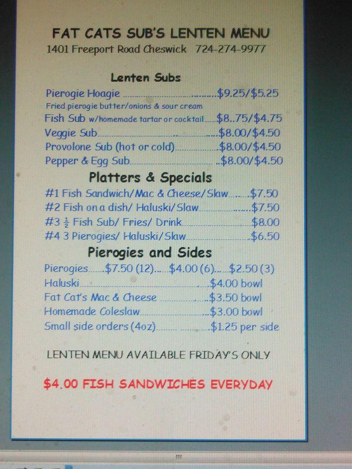 Carta del restaurante Fat Cat's Subs, Cheswick