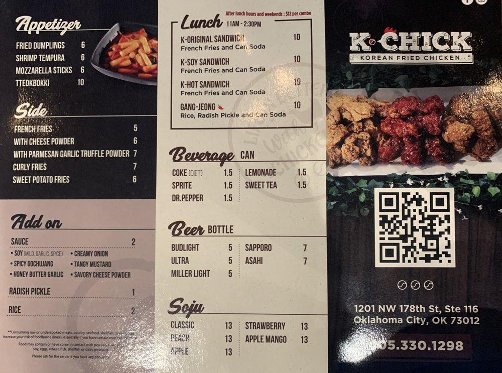 Carta de K*Chick Korean Fried Chicken, Edmond