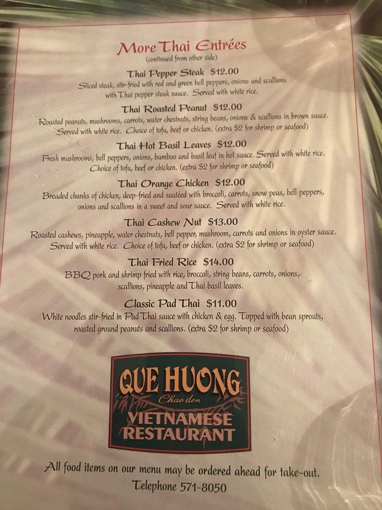 Menu at Que Huong Restaurant, Biddeford