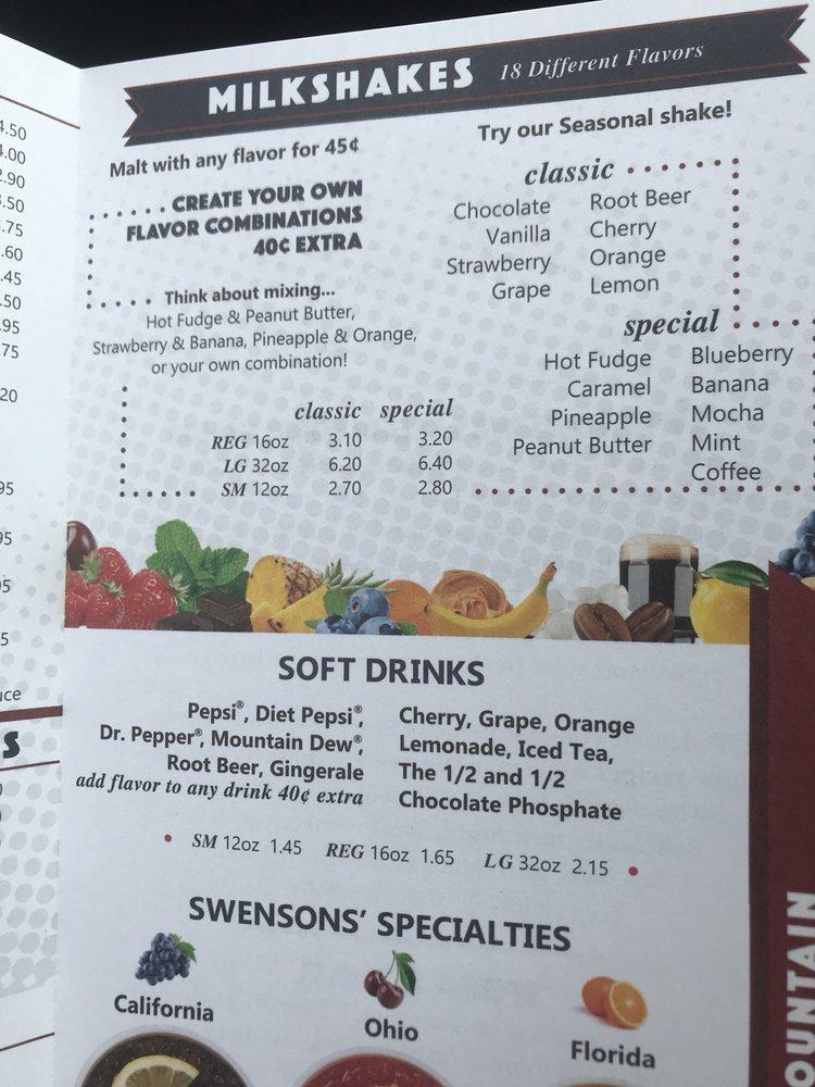 Menu at Swensons Drive-In fast food, North Olmsted