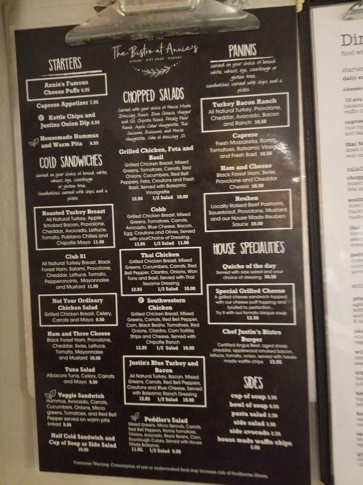 Menu at The Bistro at Annie's restaurant, Pinetop-Lakeside, W White ...