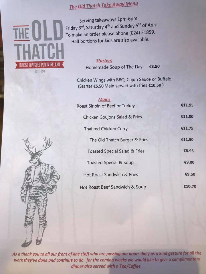Menu at The Old Thatch Bar & Restaurant, Killeagh