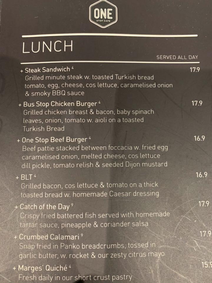 Menu at One Stop Cafe, Cleveland