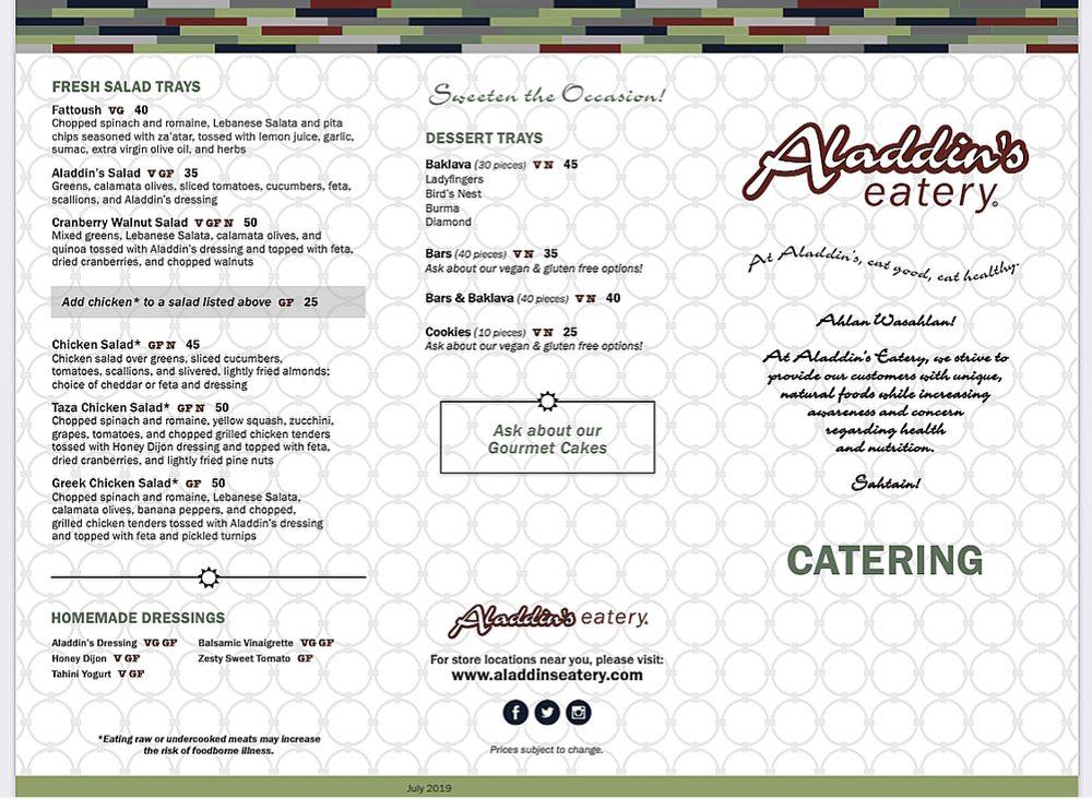 Menu at Aladdin's Eatery Boardman restaurant, Youngstown