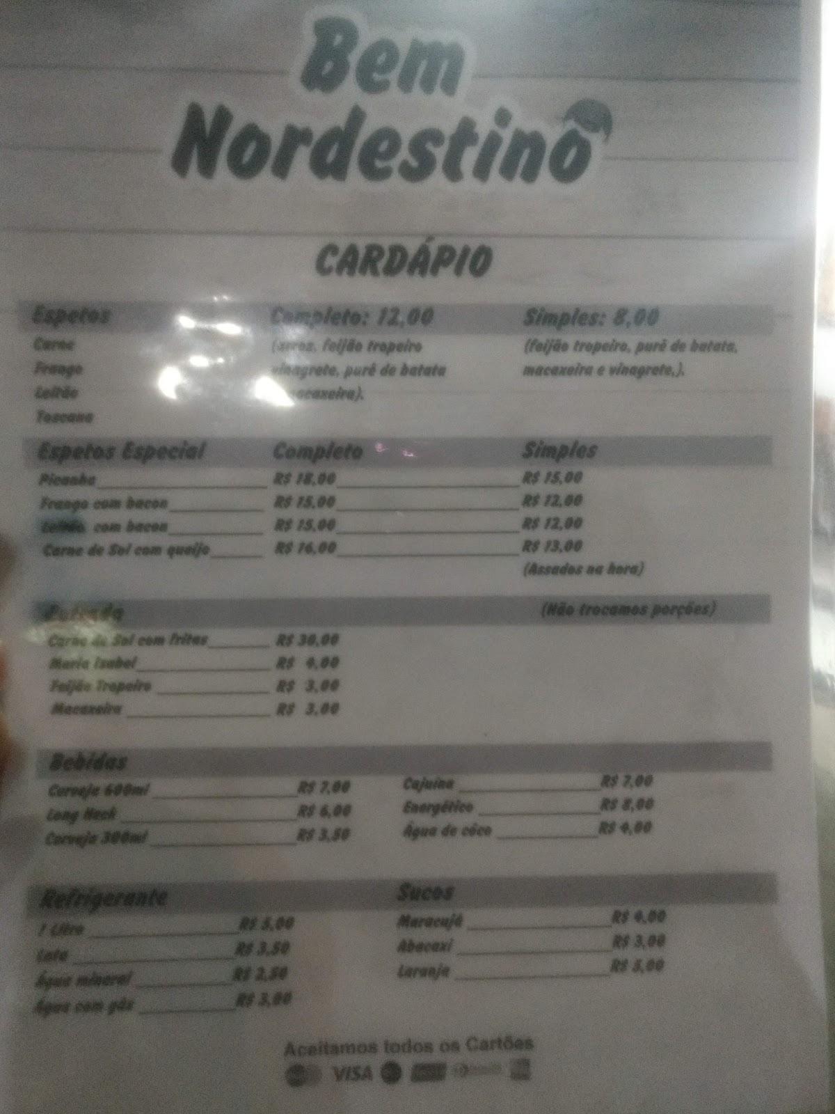 Menu at Bem Nordestino restaurant, Teresina
