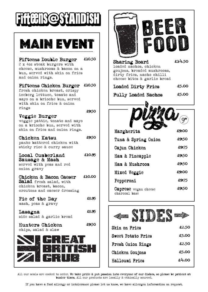 Menu at Fifteens @ Standish pub & bar, Wigan