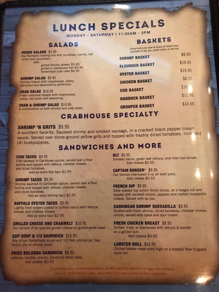 Menu at Inlet Crab House & Raw Bar, Murrells Inlet