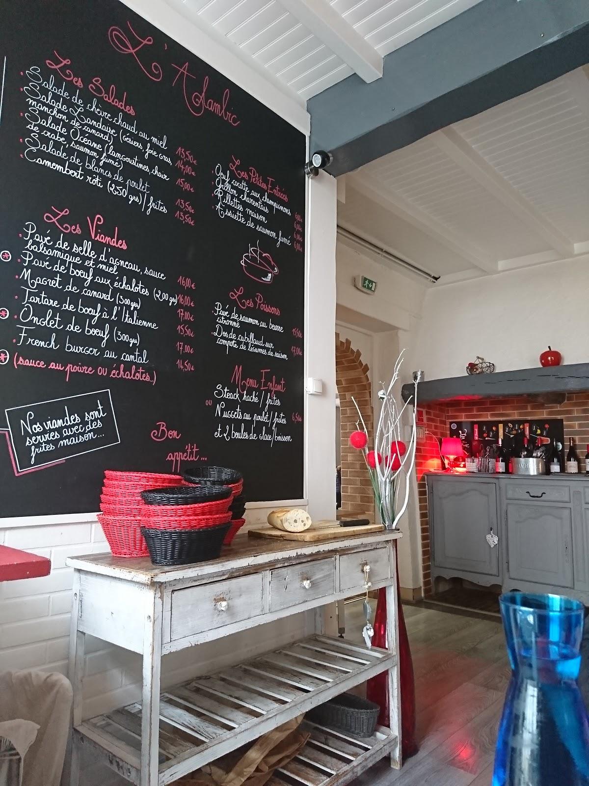 Menu au L'Alambic restaurant, Jarnac