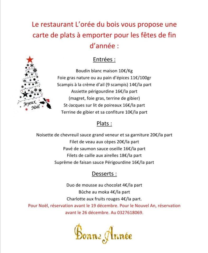 Menu at L'Orée du bois restaurant, Eppe-Sauvage