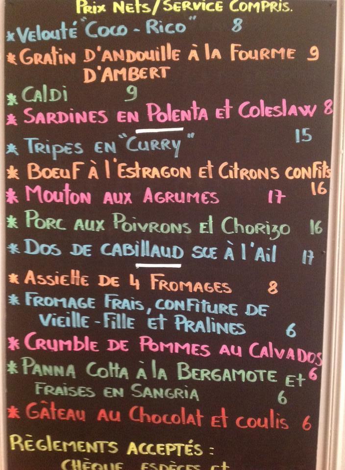 Menu at Le Verjus restaurant, Toulouse
