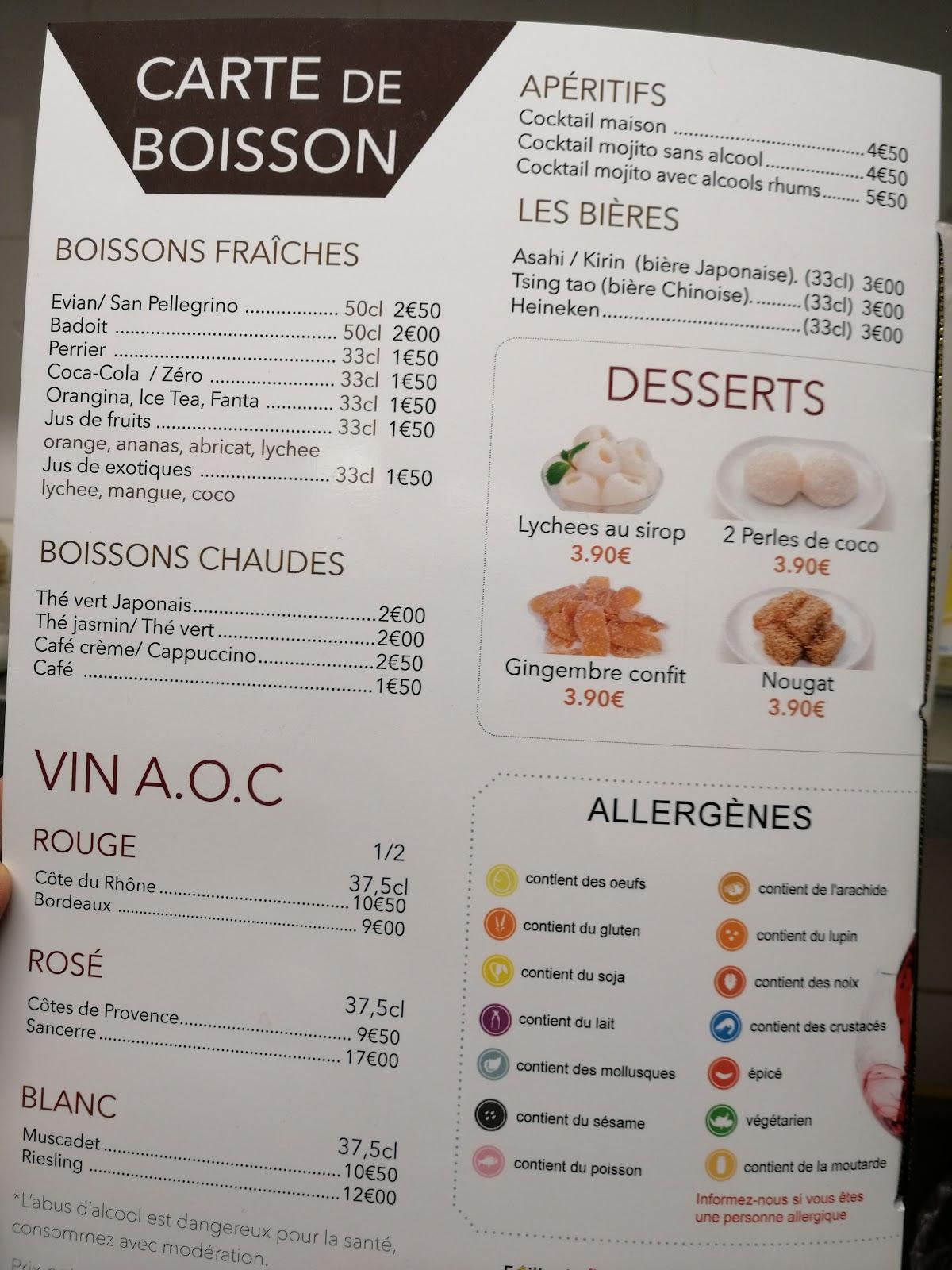 Menu at Poke fresh restaurant, Paris