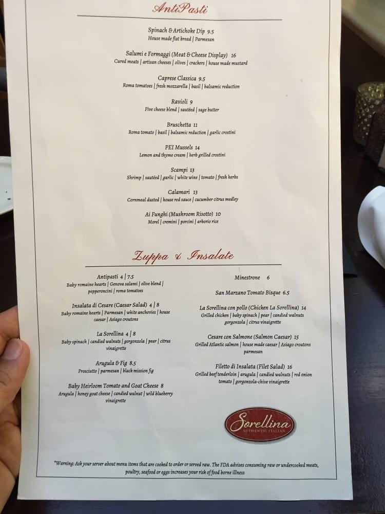 Menu at Sorellina restaurant, Traverse City, 250 E Front St Suite 110