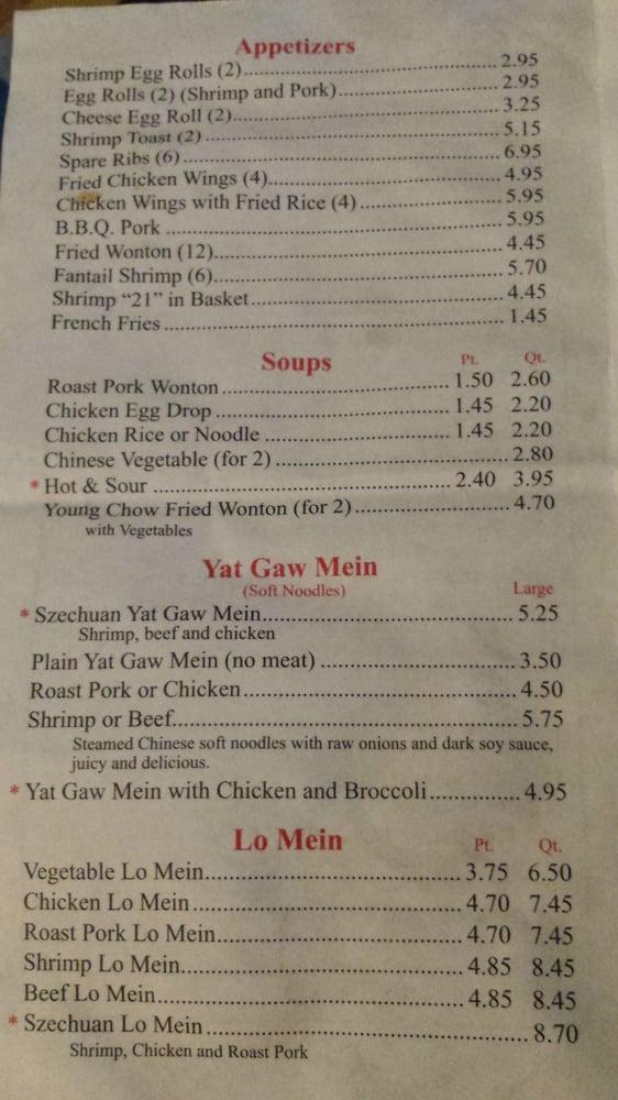 Menu at Sun Wah Restaurant, Baltimore, Frankford Ave