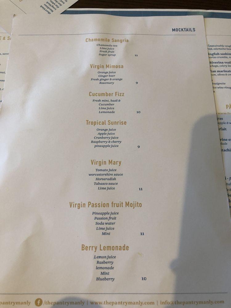 Menu at The Pantry Manly restaurant, Manly