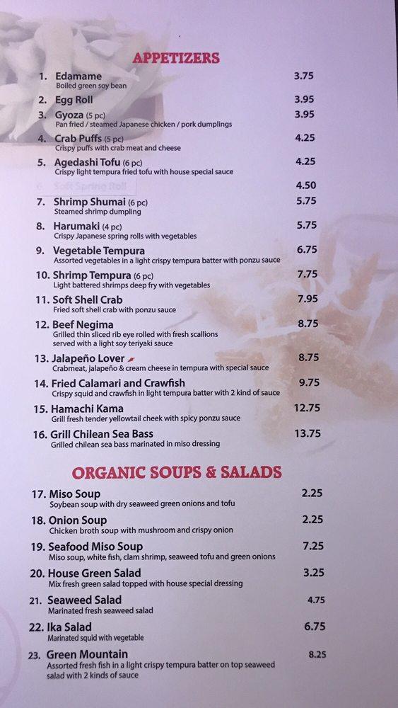 Menu at Yoko Japanese Kitchen restaurant, Cypress