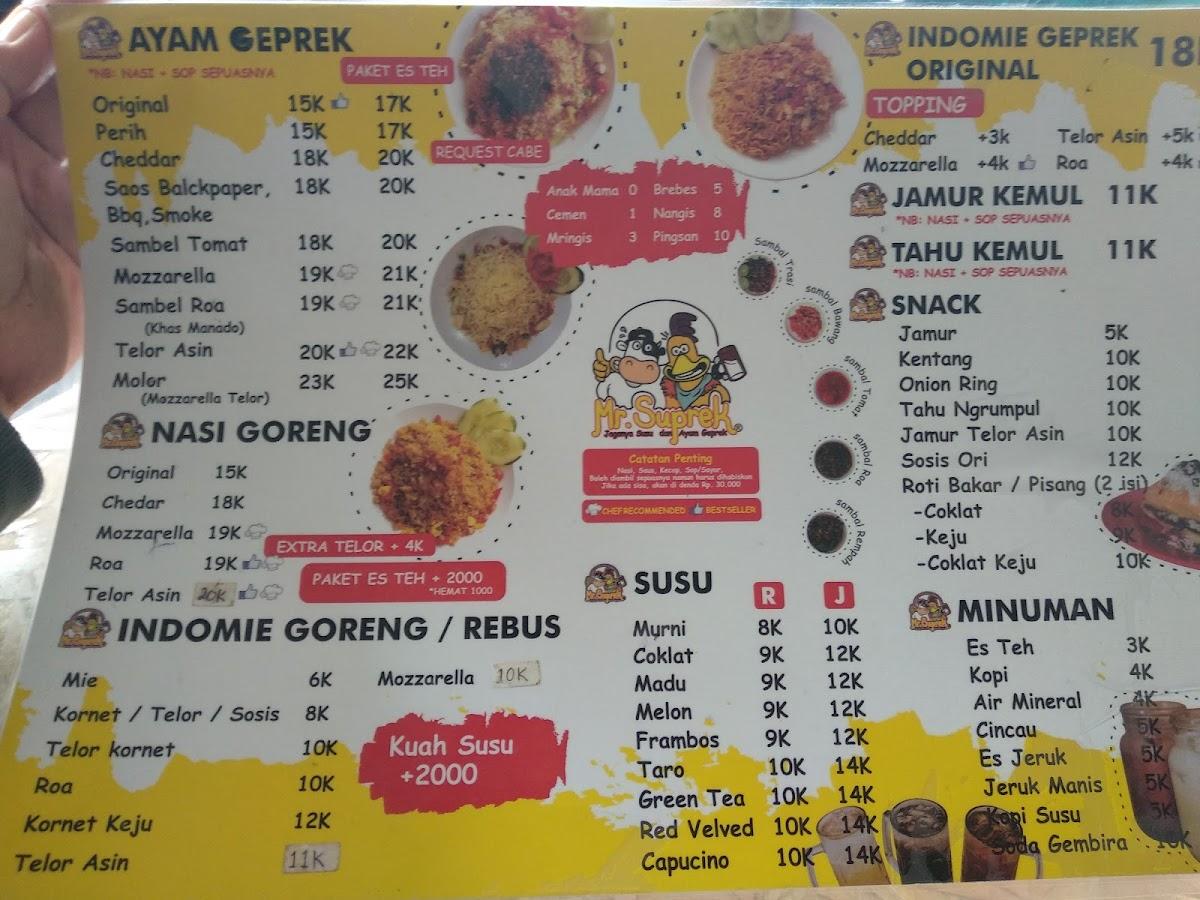Carta del restaurante Ayam Geprek Mr Suprek UPN, Surabaya