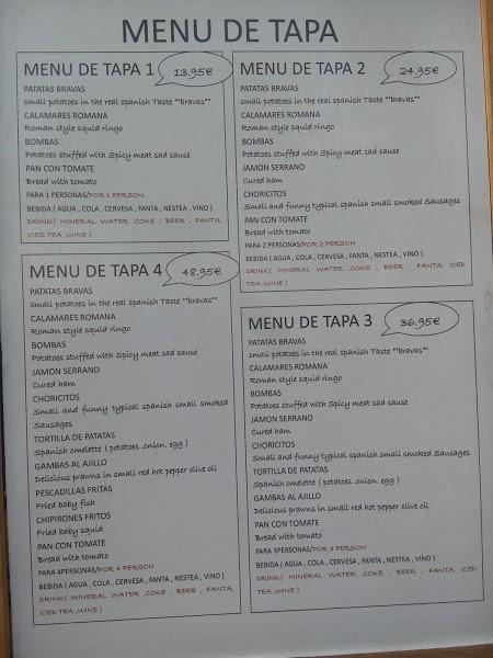 Menu at Bar Colón, Barcelona