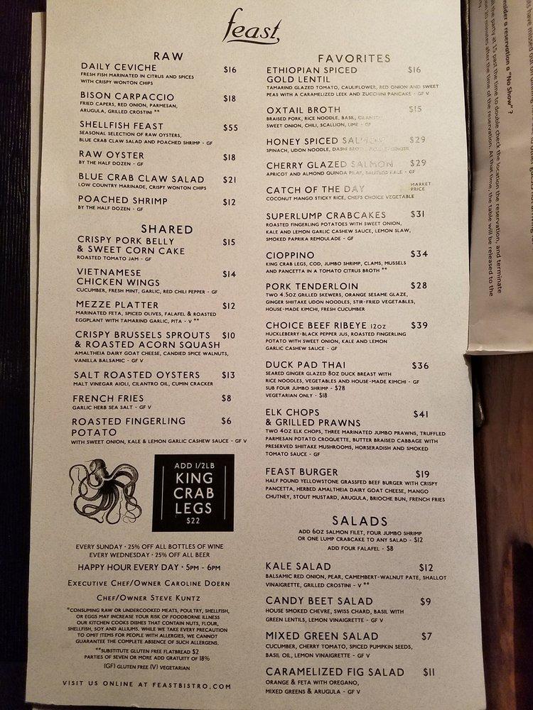 Menu at Feast Raw Bar & Bistro, Bozeman