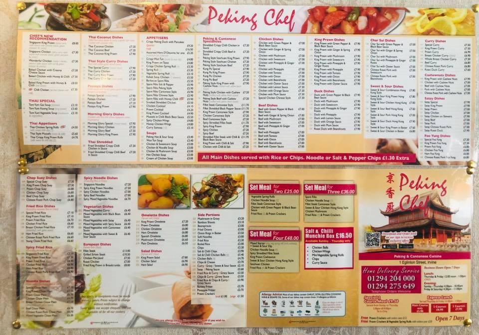 Menu at Peking Chef restaurant, Irvine, 1 Eglinton St
