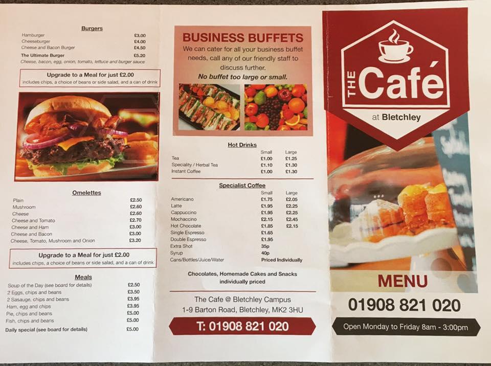 Menu at The Cafe at Bletchley Campus, Bletchley