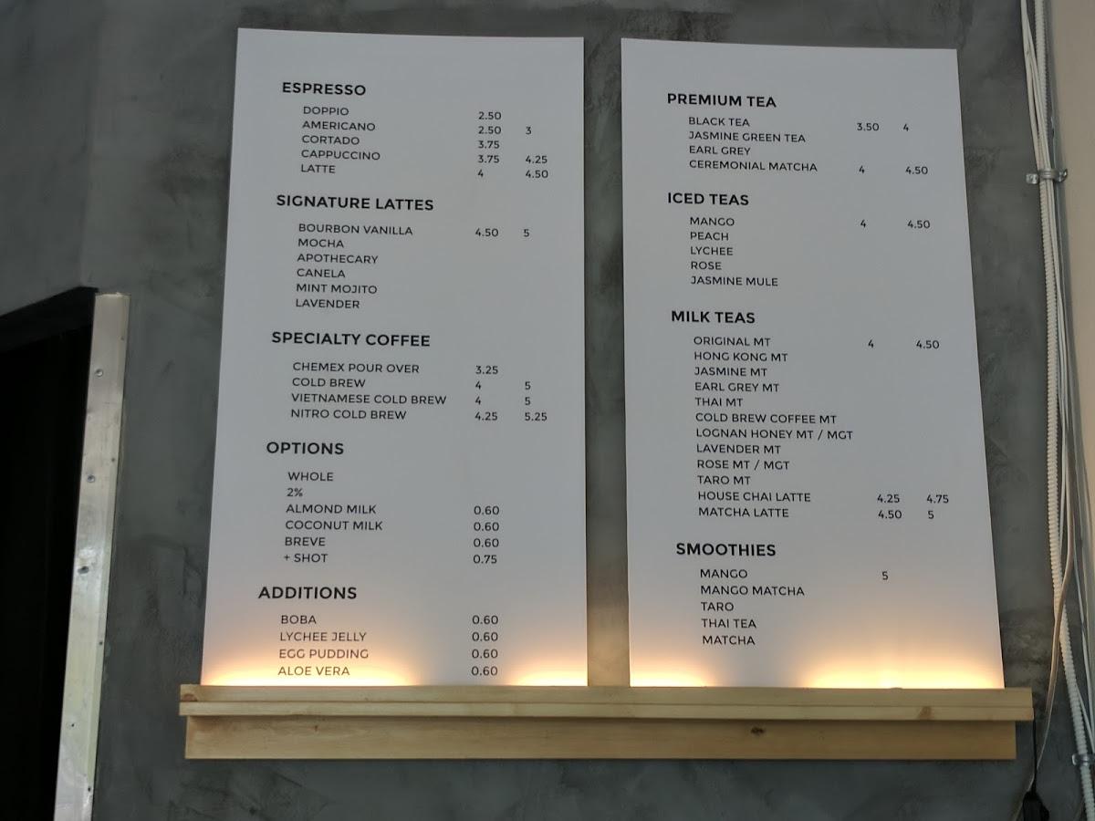 Menu at Aware Coffee cafe, Las Vegas