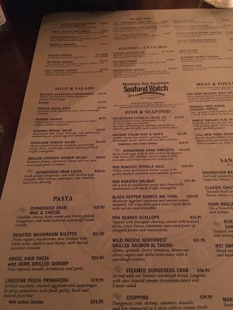 Menu at Boudin Bakery, San Francisco, 160 Jefferson St