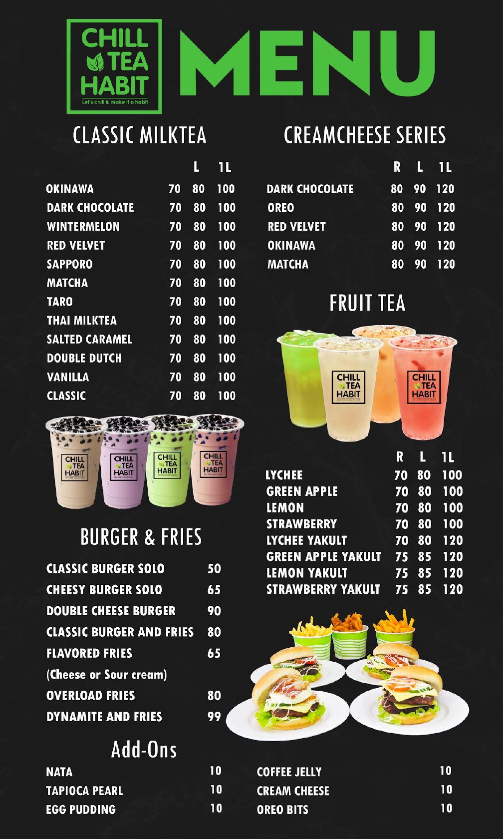 Menu at Chill Tea Habit restaurant, Manila