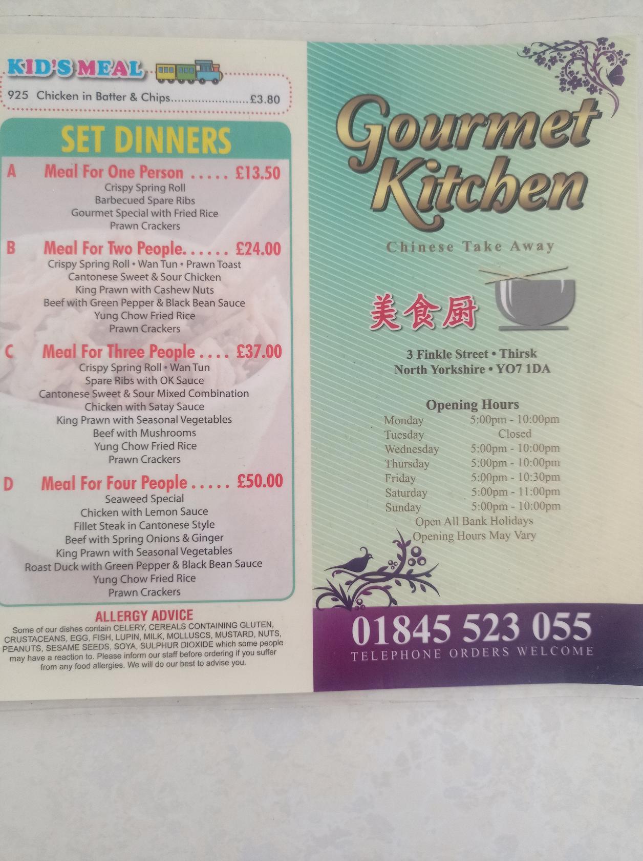 Menu at Gourmet Kitchen Thirsk fast food, Thirsk