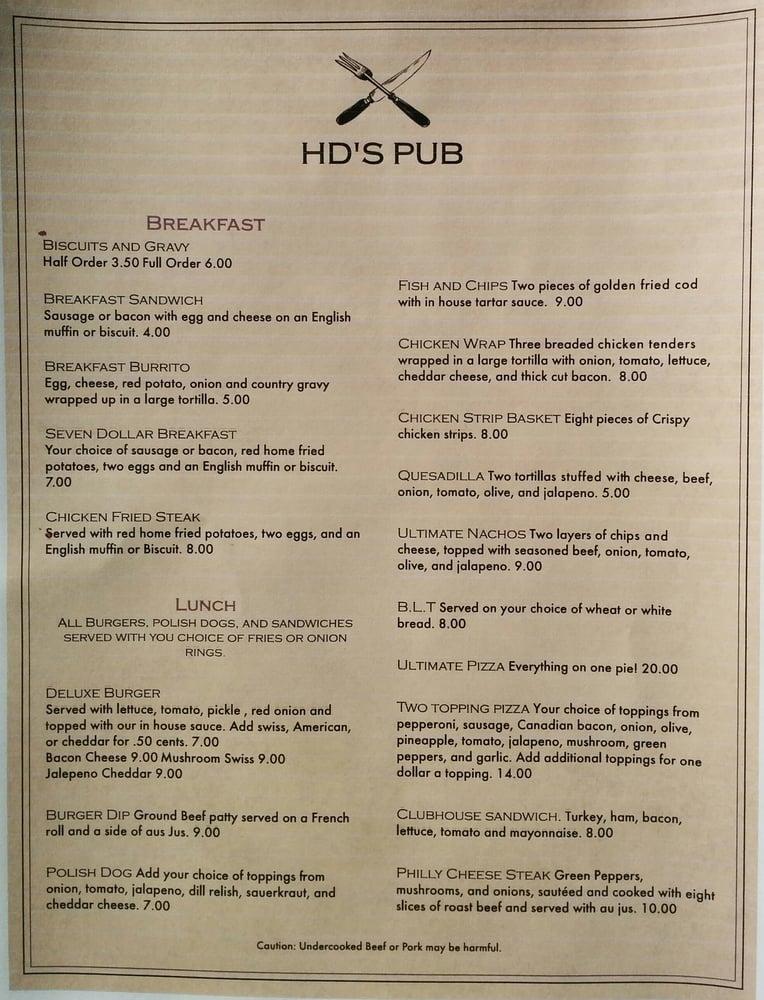 Menu at HDs Pub, Belfair