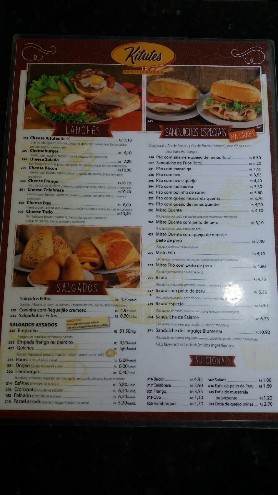 Menu at Kitutes Panificadora e Confeitaria restaurant, Curitiba