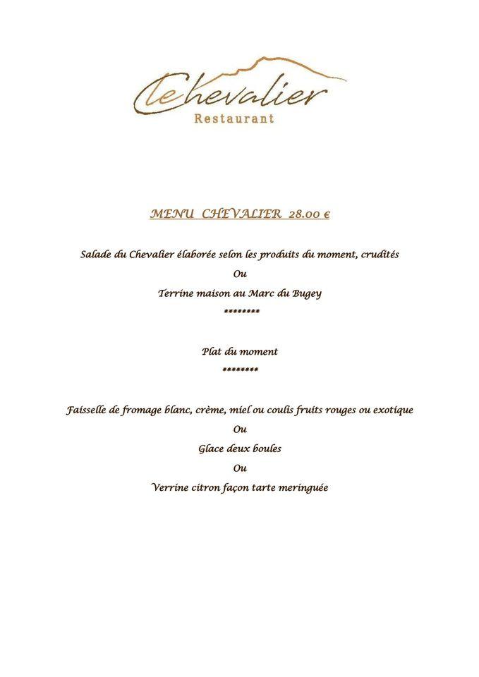 Menu au Le chevalier restaurant, Béon
