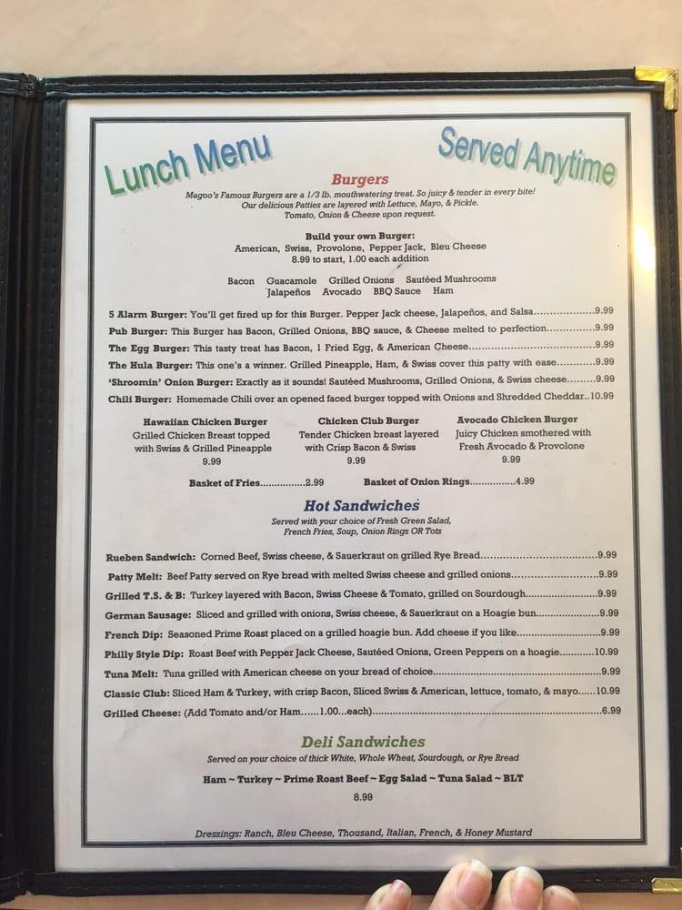 Menu at Magoo's Restaurant, Omak