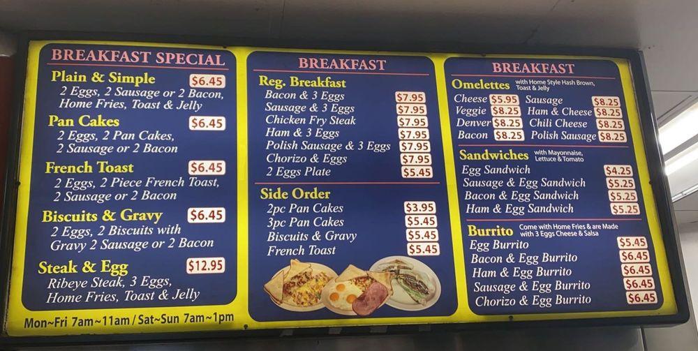 Menu at Mission Burgers fast food, Riverside