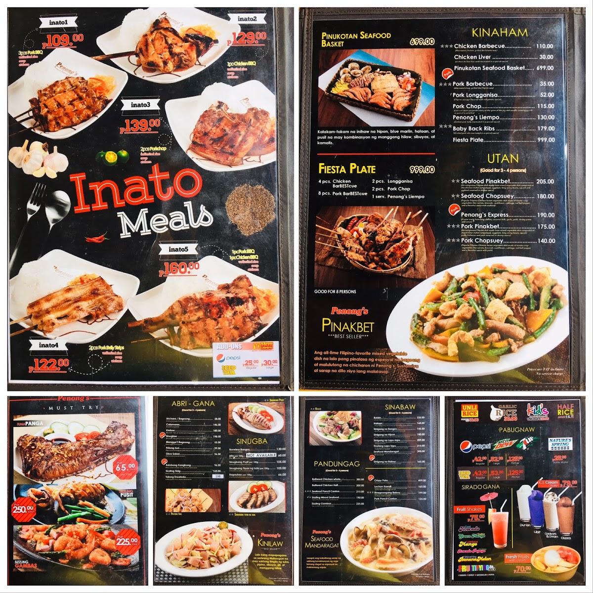 Menu at Penongs Palawan restaurant, Puerto Princesa, Rizal Avenue Extension