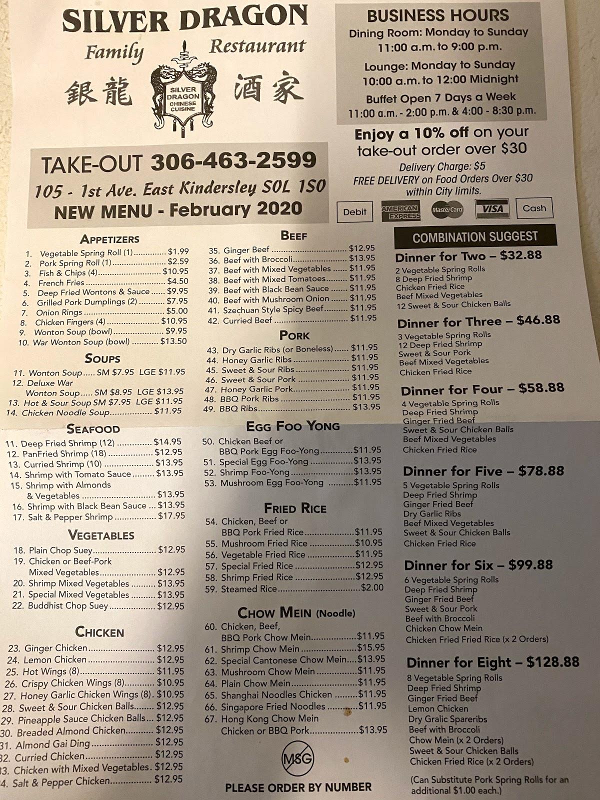 Menu at Kindersley SilverDragon Family Restaurant, Kindersley