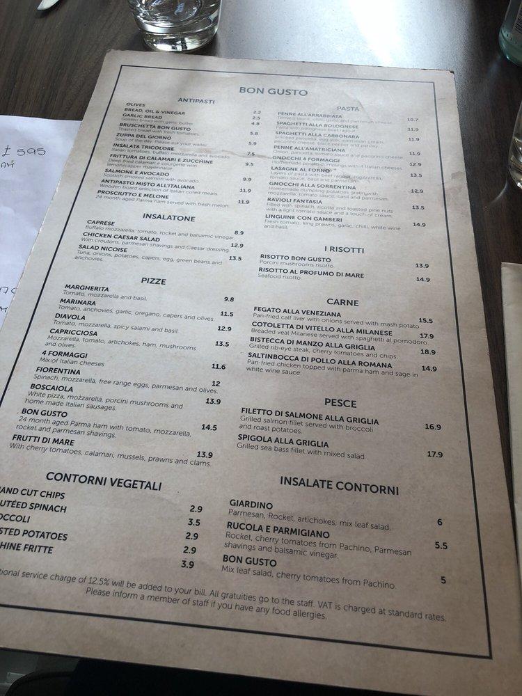 Carta del pub y bar Bon Gusto, Londres