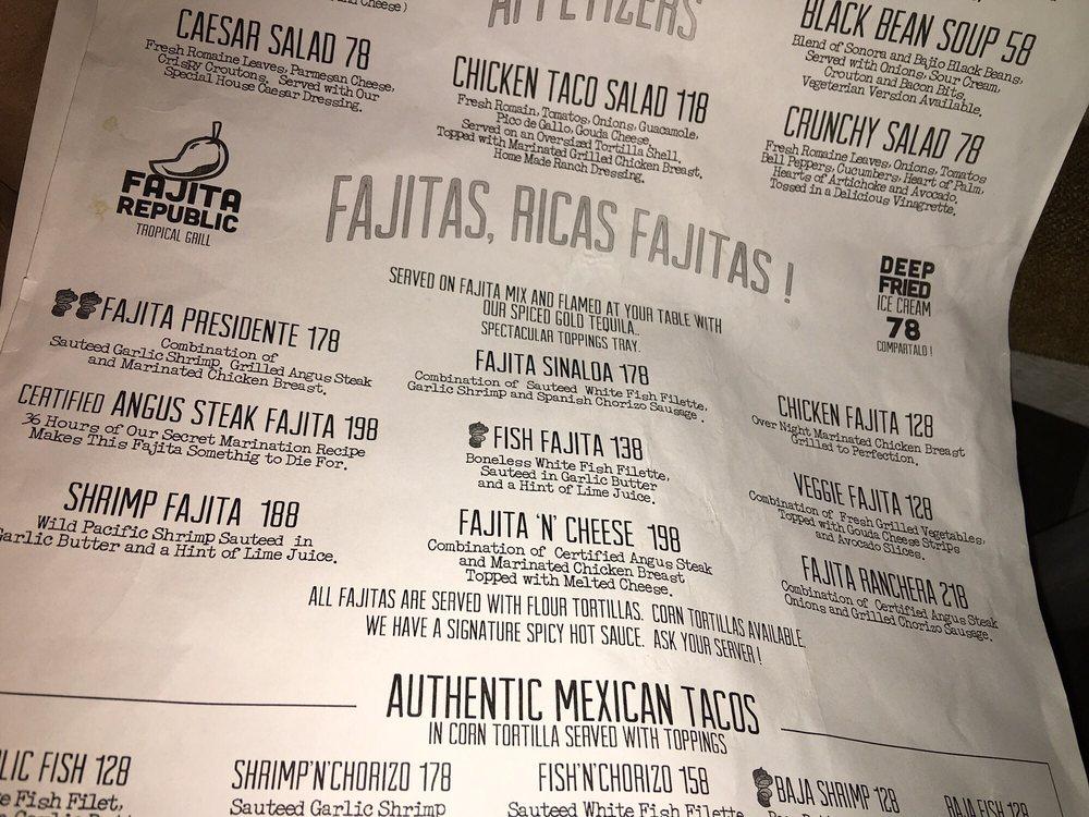 Menu at Republic, Puerto Vallarta, Basilio Badillo 188
