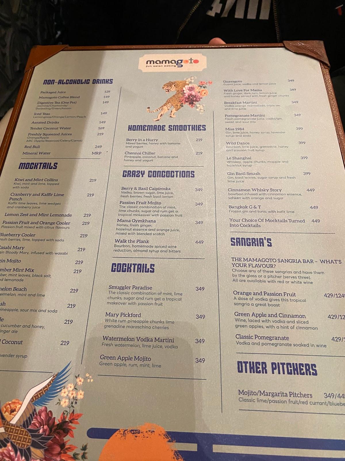 Menu at Mamagoto, Chandigarh