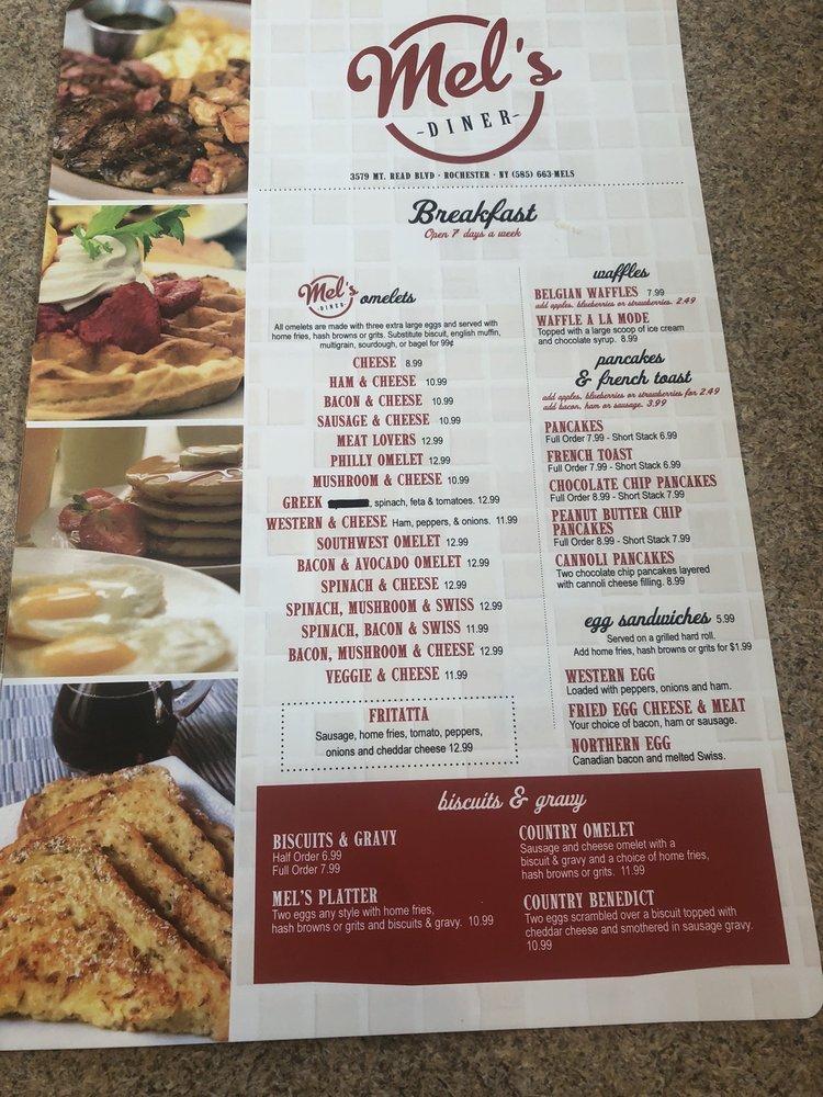 Menu at Mel's Diner cafe, Rochester, Mt Read Blvd