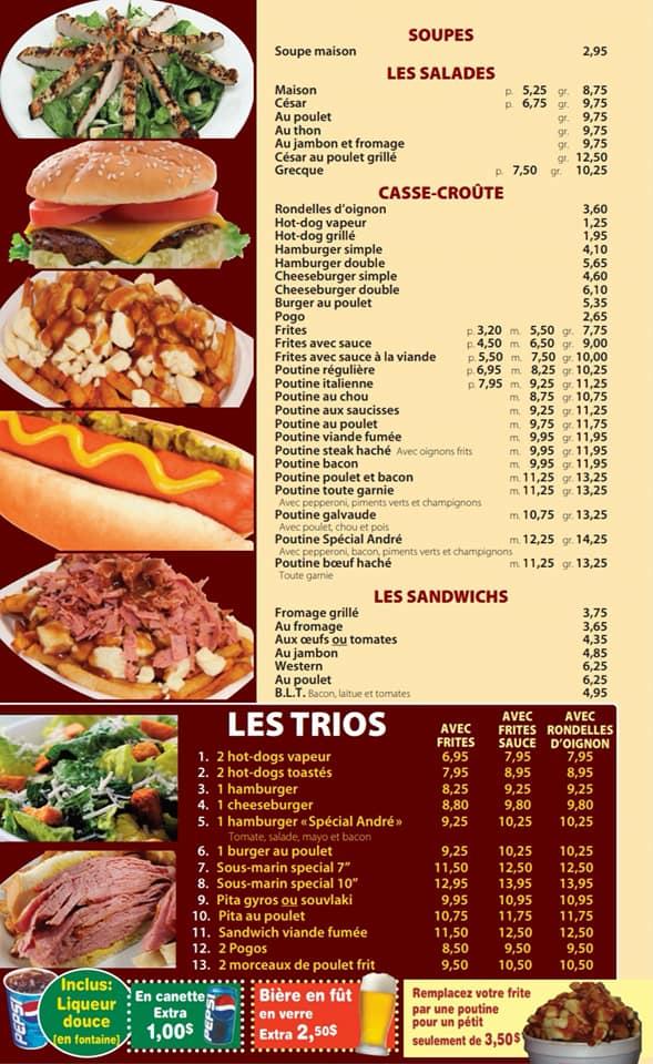 Menu au Restaurant Chez André, Longueuil
