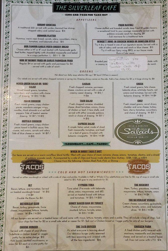 Menu at Silverleaf Café pub & bar, Redmond